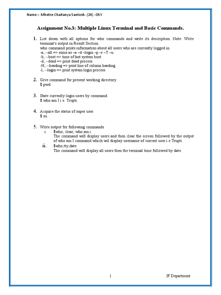 Assignment No.3: Multiple Linux Terminal and Basic Commands | PDF