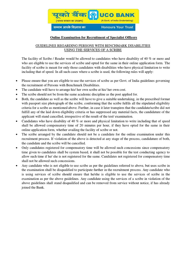 Scribe Guidelines for Exam Candidates | PDF | Recruitment | Test ...