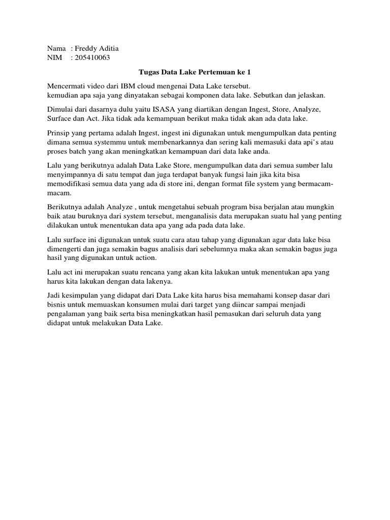 Tugas Data Lake Pertemuan Ke 1 | PDF