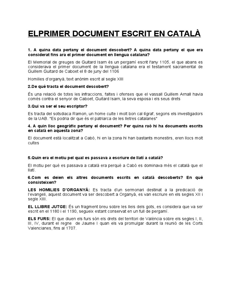 El Primer Document Escrit en Català | PDF