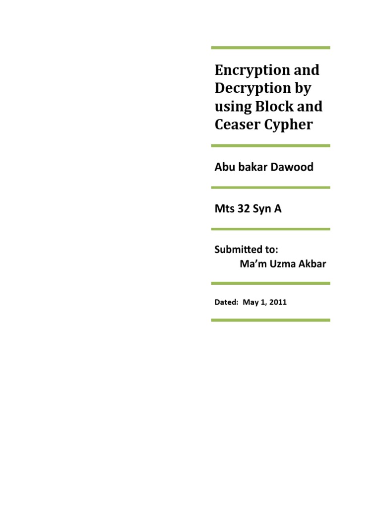 Encryption And Decryption By Using Block And Ceaser Cyphe1 Pdf Cipher Encryption
