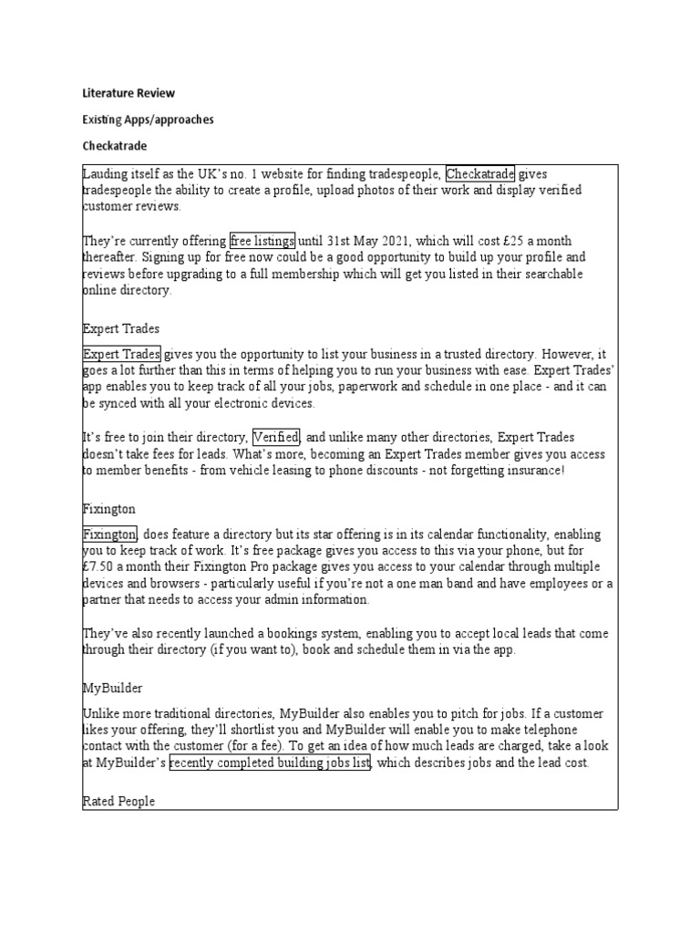 Existing Apps/approaches Checkatrade: Literature Review | PDF ...