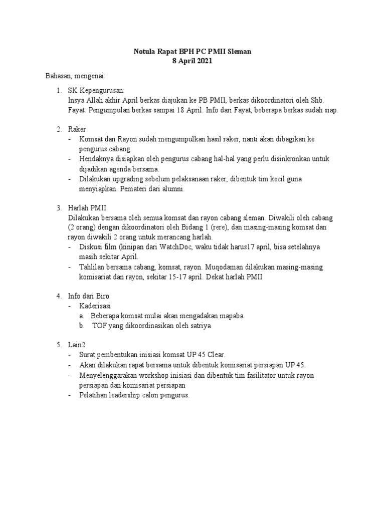 Notula Rapat BPH PC PMII Sleman-1 | PDF