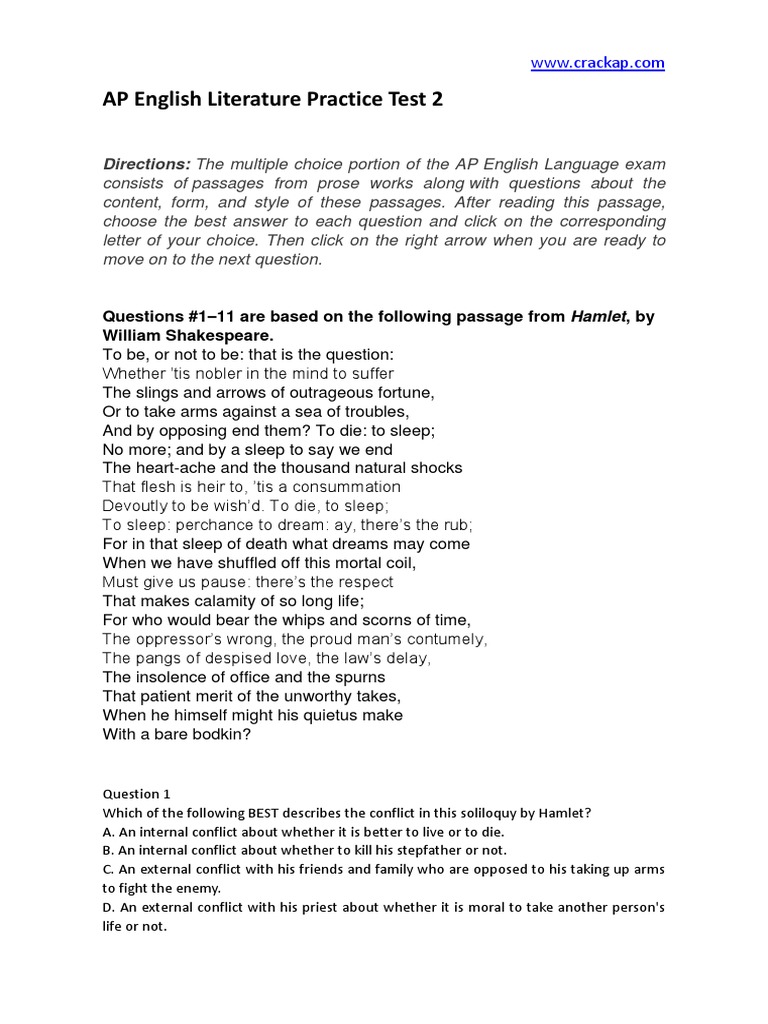 AP English Literature Practice Test 02 | PDF