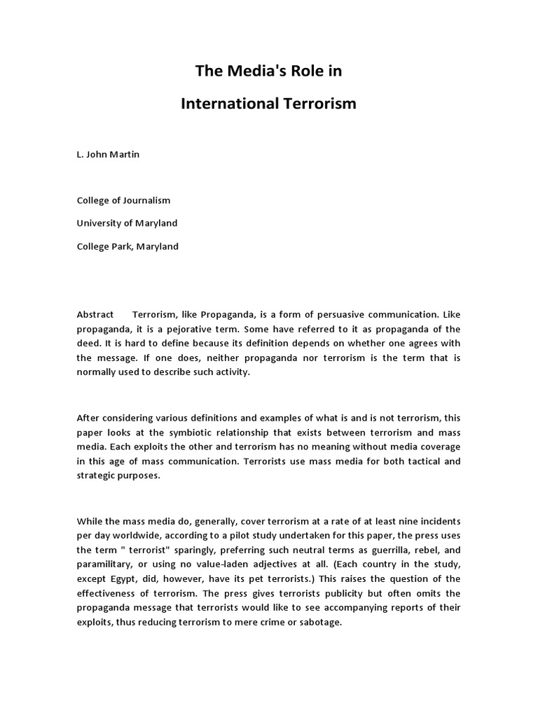 Media Influence on Terrorism Dynamics | PDF | Palestine Liberation ...