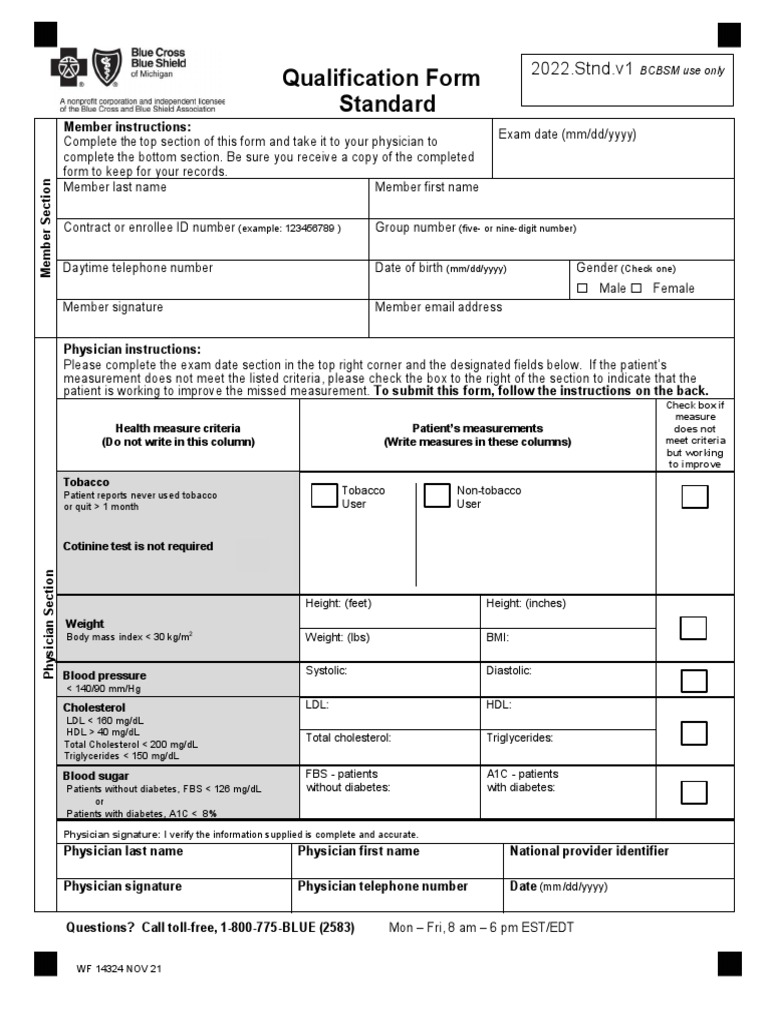 BCBSM 2022 Qualification Form | PDF | Body Mass Index | Glycated Hemoglobin