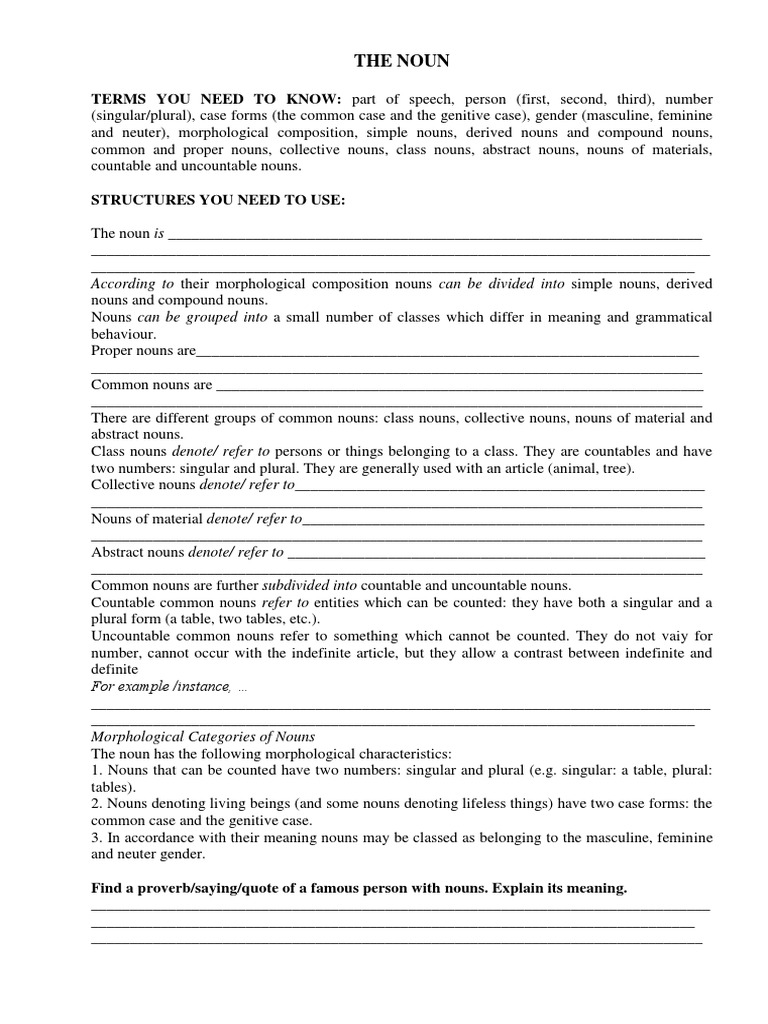 An In-Depth Look at Nouns: Their Structures, Categories, and ...