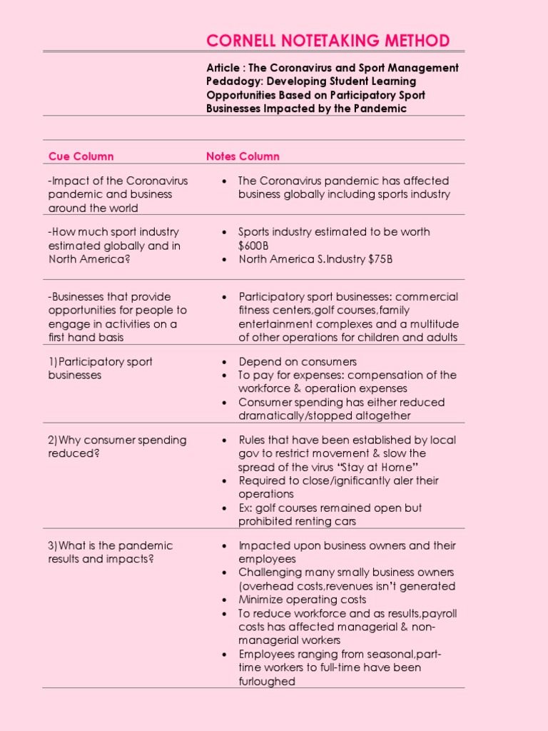 Cornell Notetaking Method: Cue Column Notes Column | Descargar gratis ...