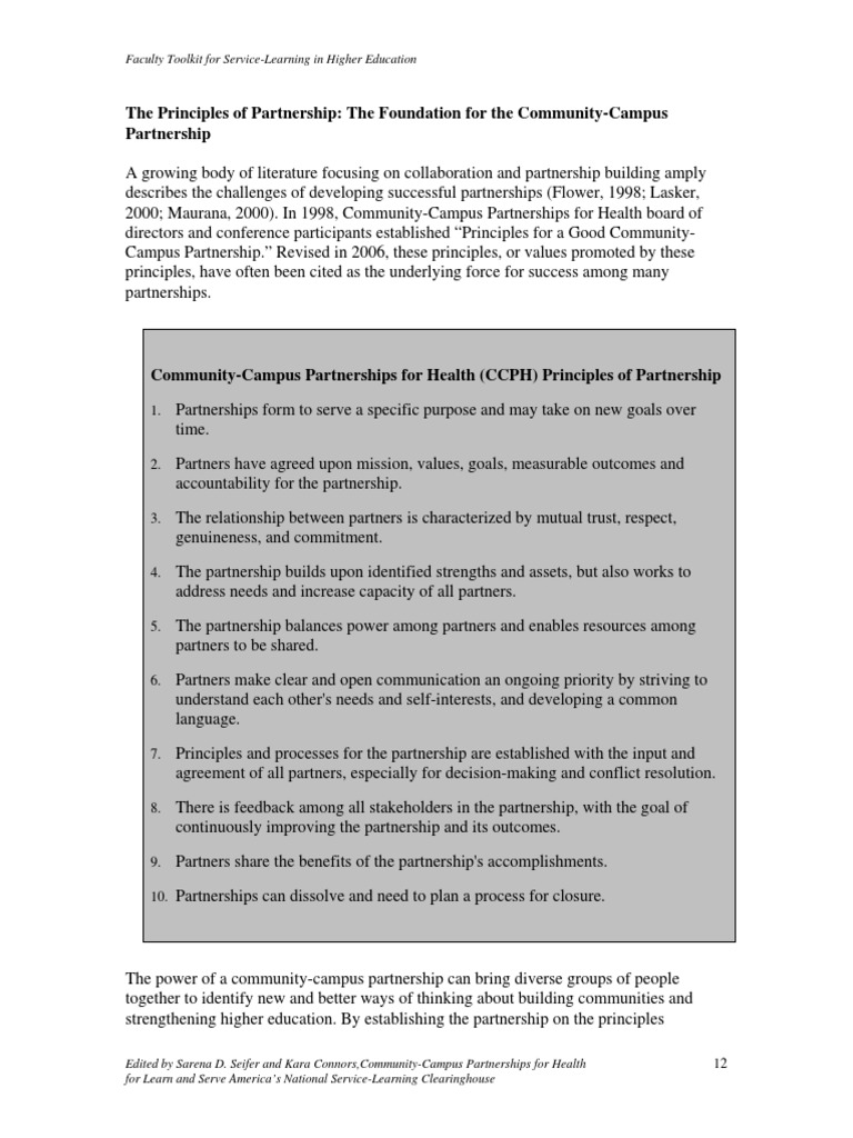 Community-Campus Partnership Principles | PDF | Service Learning ...