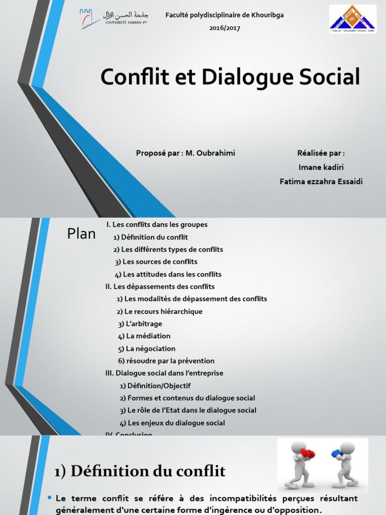 Conflit Et Dialogue Social - PPTX FPK | PDF | Résolution de conflit ...