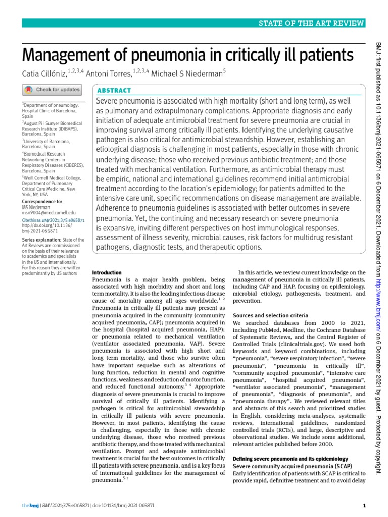 Management of Pneumonia in Critically Ill Patients: Catia Cillóniz ...