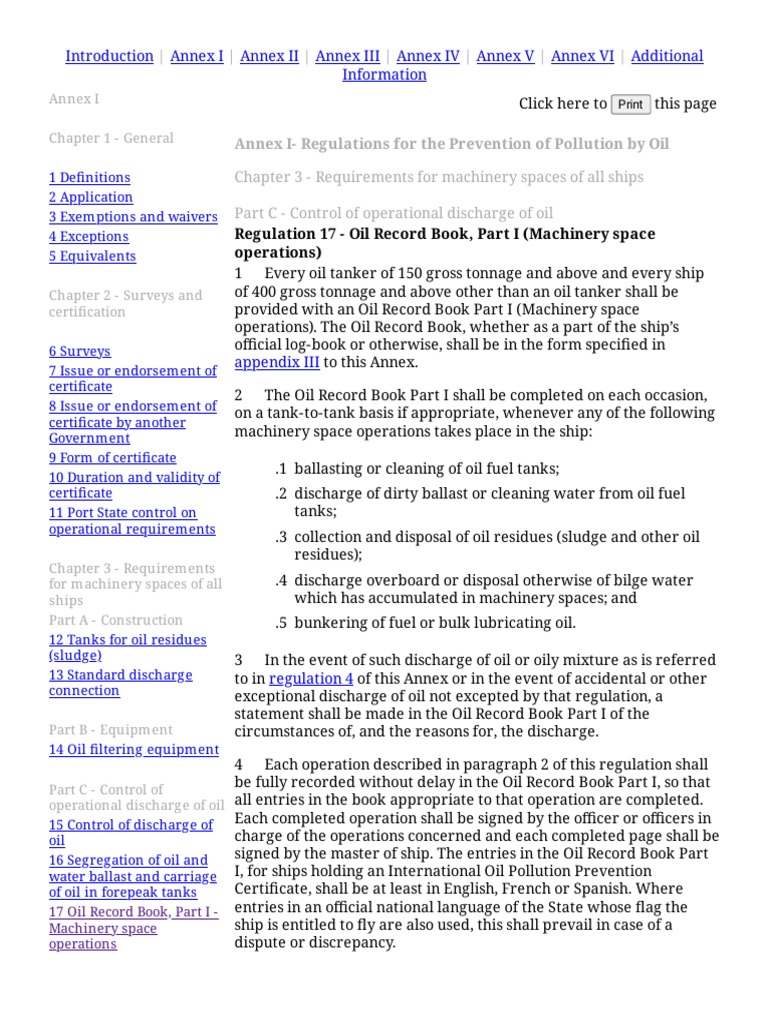 Regulation 17 - Oil Record Book, Part I (Machinery Space Operations ...