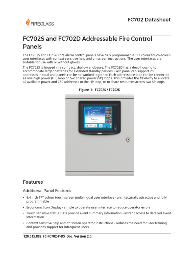 FireClass FC702S and FC702D Addressable Fire Control Panels Datasheet ...