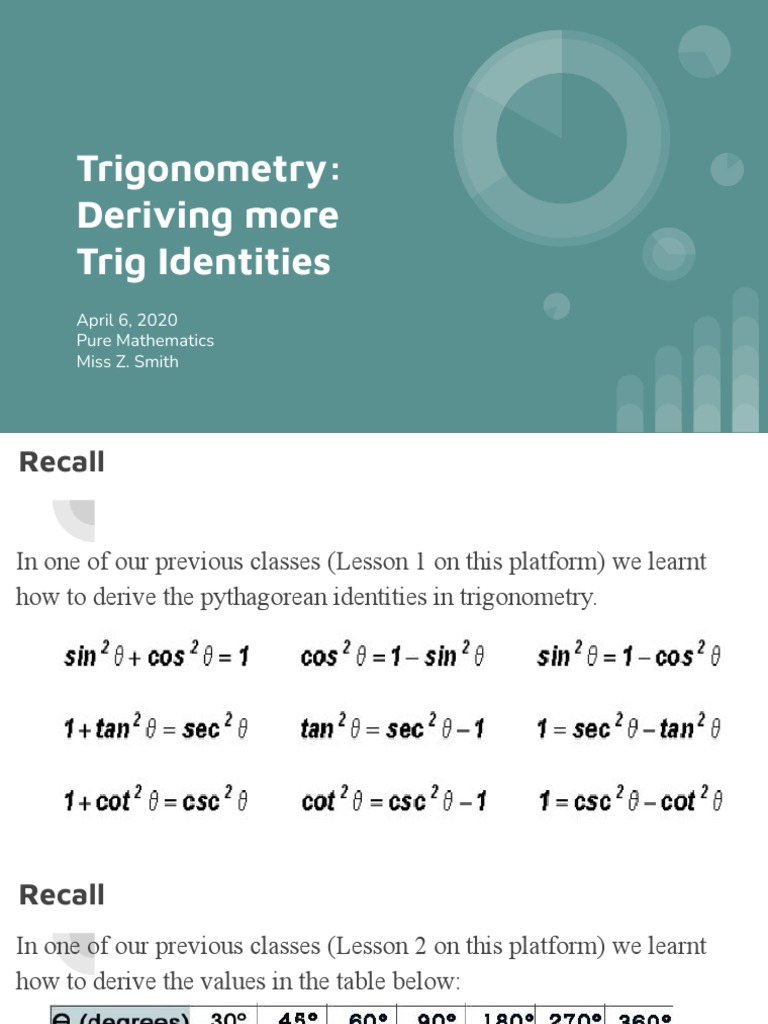 Lesson 3: Deriving Trigonometric Identities | PDF | Trigonometric ...