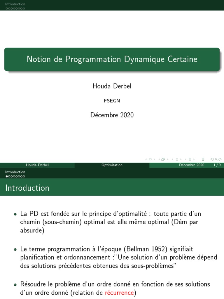 Introduction à la Programmation Dynamique | PDF | Programmation dynamique | Mathématiques appliqués
