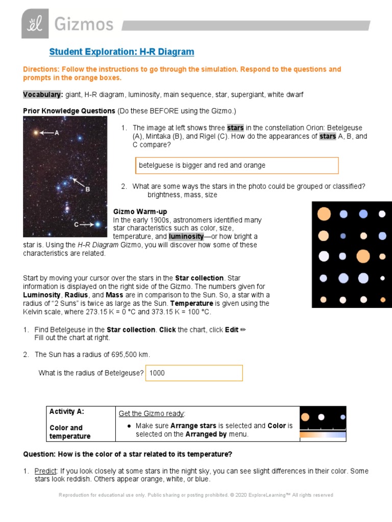Henry Williams - Student - BroughtonHS - H-R Diagram Gizmo | PDF ...