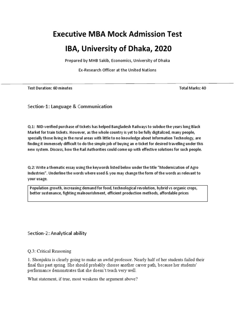 IBA Free Mock Question by MHB Sakib | PDF | Wheat | Test (Assessment)