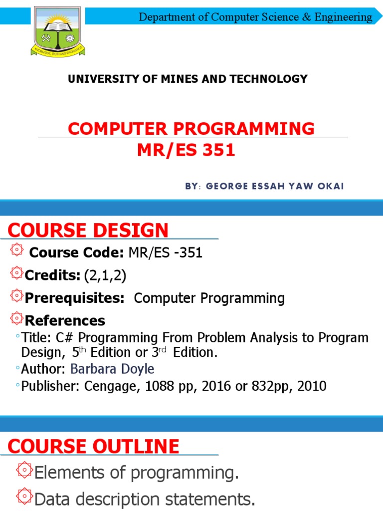Computer Programming MR/ES 351: Department of Computer Science & Engineering | PDF | Computer ...