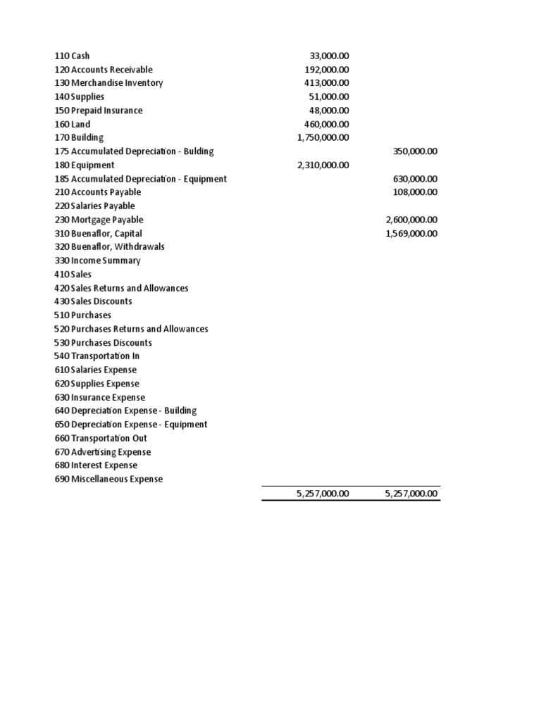 Statement of Financial Position and Income Summary for Buenaflor ...