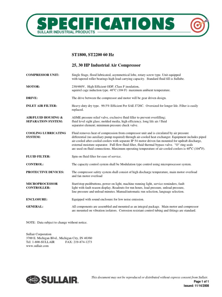 Spec ST1800 ST2200 25-30 LA 60HZ | PDF | Electric Motor | Machines