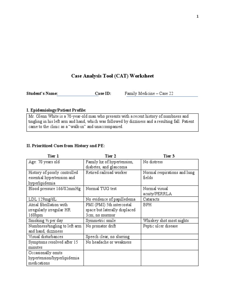Case Analysis Tool (CAT) Worksheet: Student's Name | PDF | Stroke ...