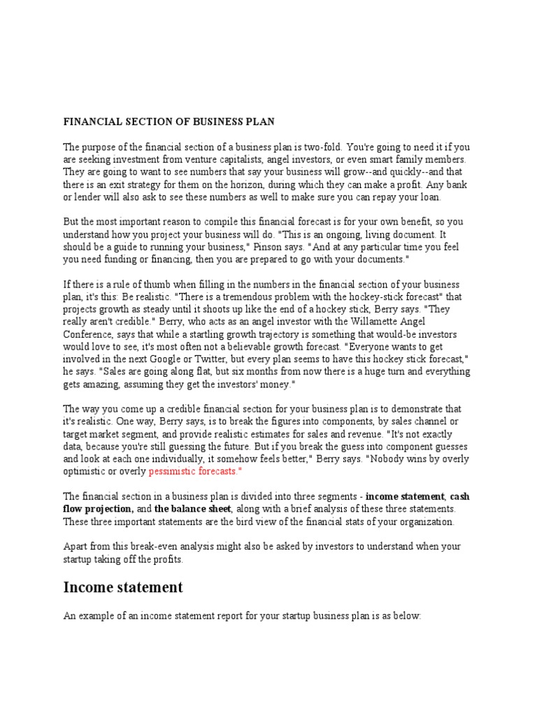 Financial Section of a Business Plan | PDF | Equity (Finance) | Balance ...