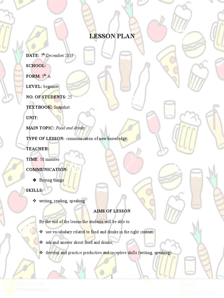 Beginner Food & Drink Lesson | PDF | Hamburgers | Sandwich