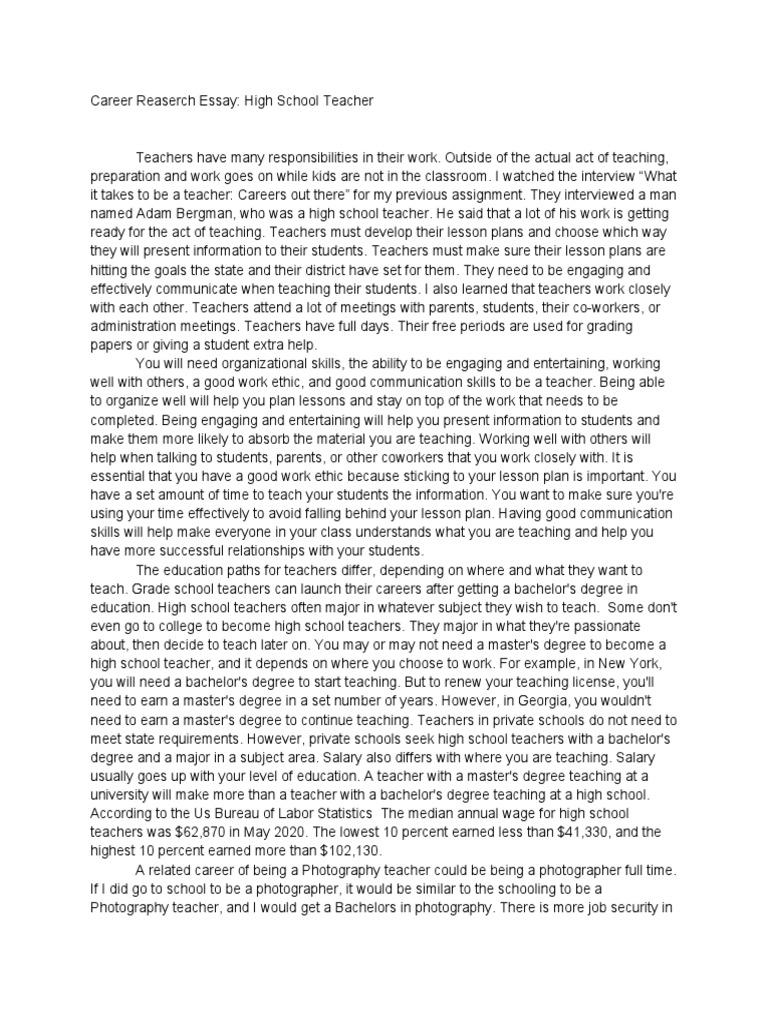 High School Teacher Career Overview | PDF | Teachers | Lesson Plan