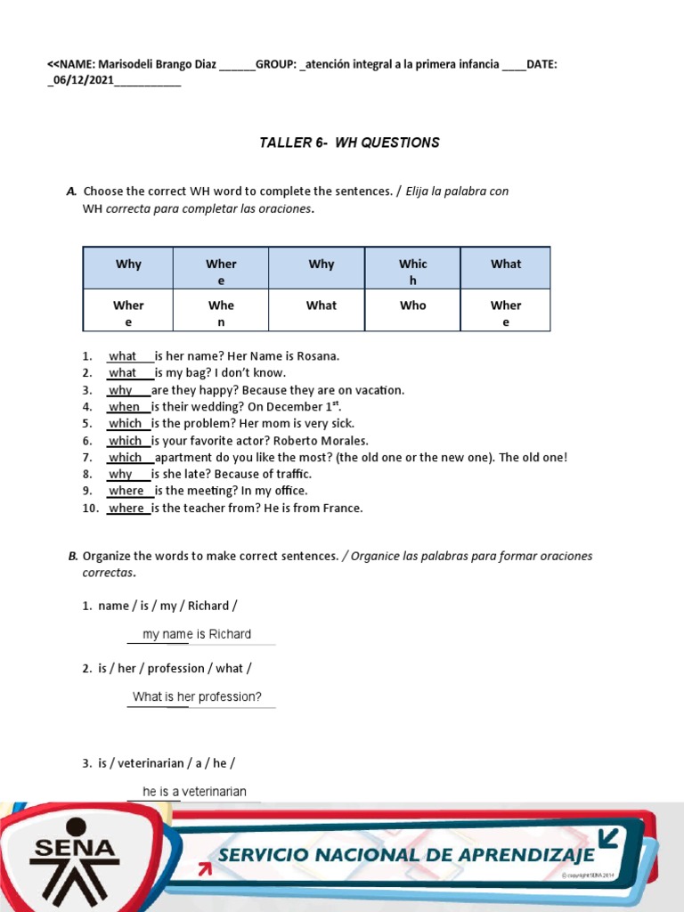 WH Questions and Sentence Structure Exercises | PDF | Grammar | Linguistics
