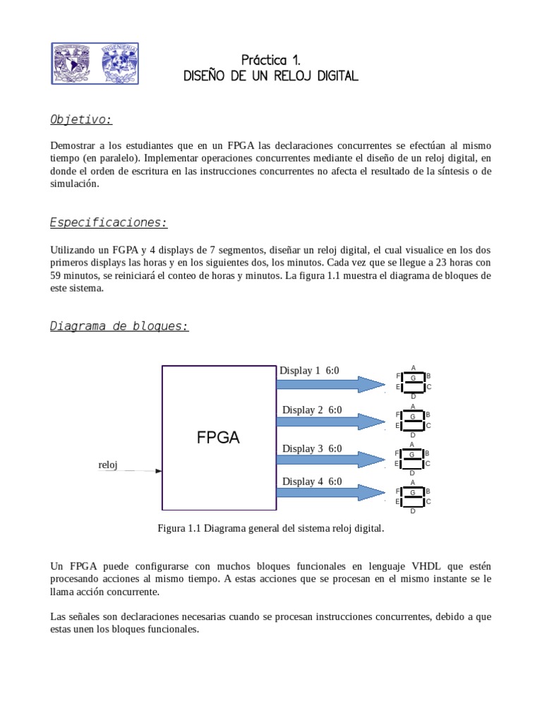 Práctica 1. Diseño de Un Reloj Digital: Objetivo | PDF | Arreglos de compuertas lógicas ...