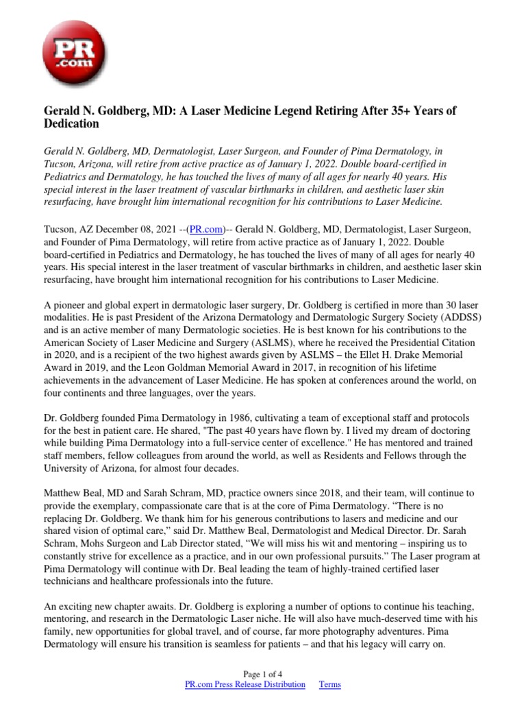 Gerald N. Goldberg, MD: A Laser Medicine Legend Retiring After 35 ...