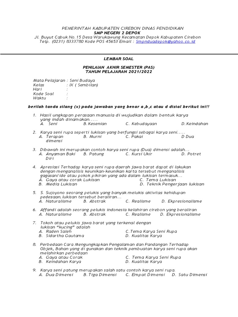LEMBAR SOAL PAS Ganjil 2019-2020-Dikonversi | PDF