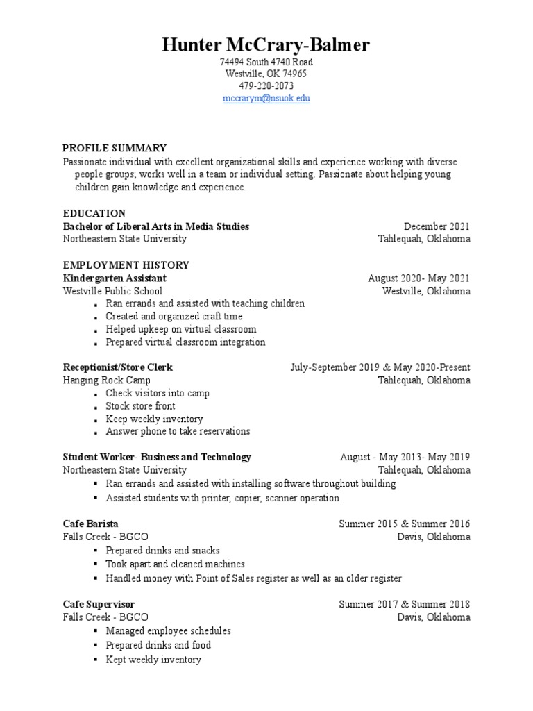 Hunter Mccrary-Balmer: Profile Summary | PDF | Computing