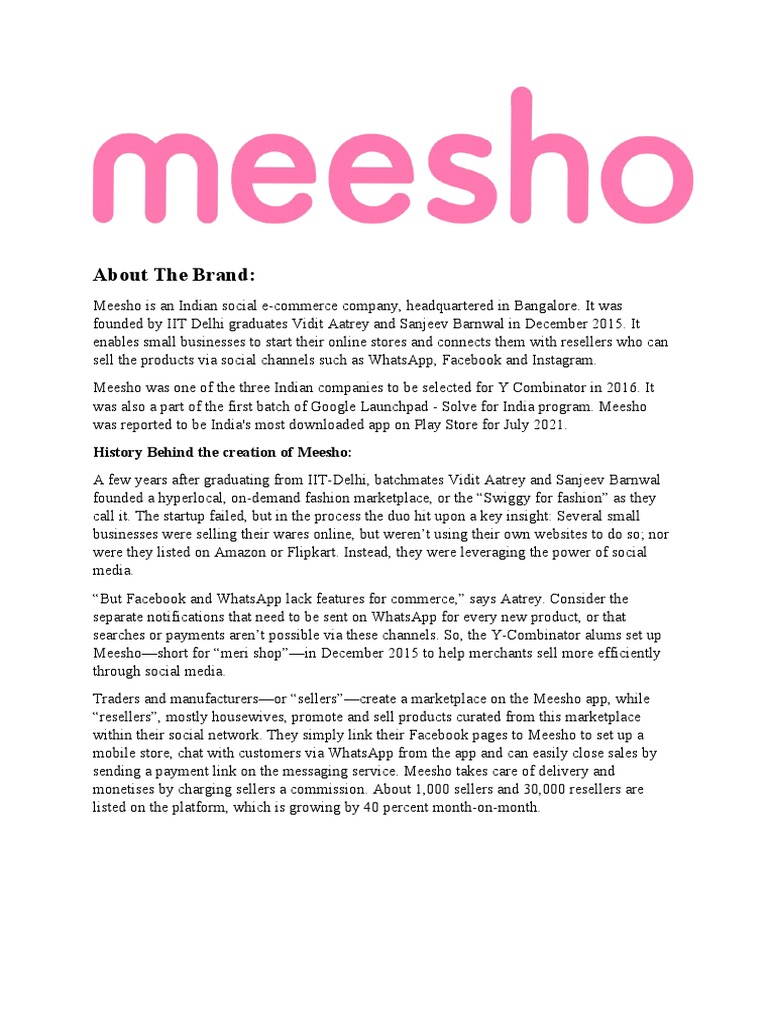 About The Brand:: History Behind The Creation of Meesho | PDF ...