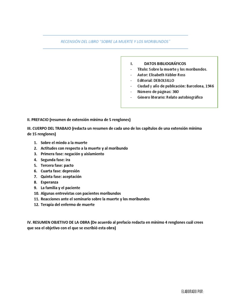 Recensión Del Libro Sobre La Muerte y Los Moribundos Características | PDF