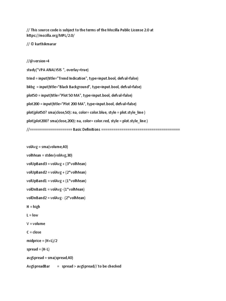 VPA Analysis - Pinescript R1 | PDF