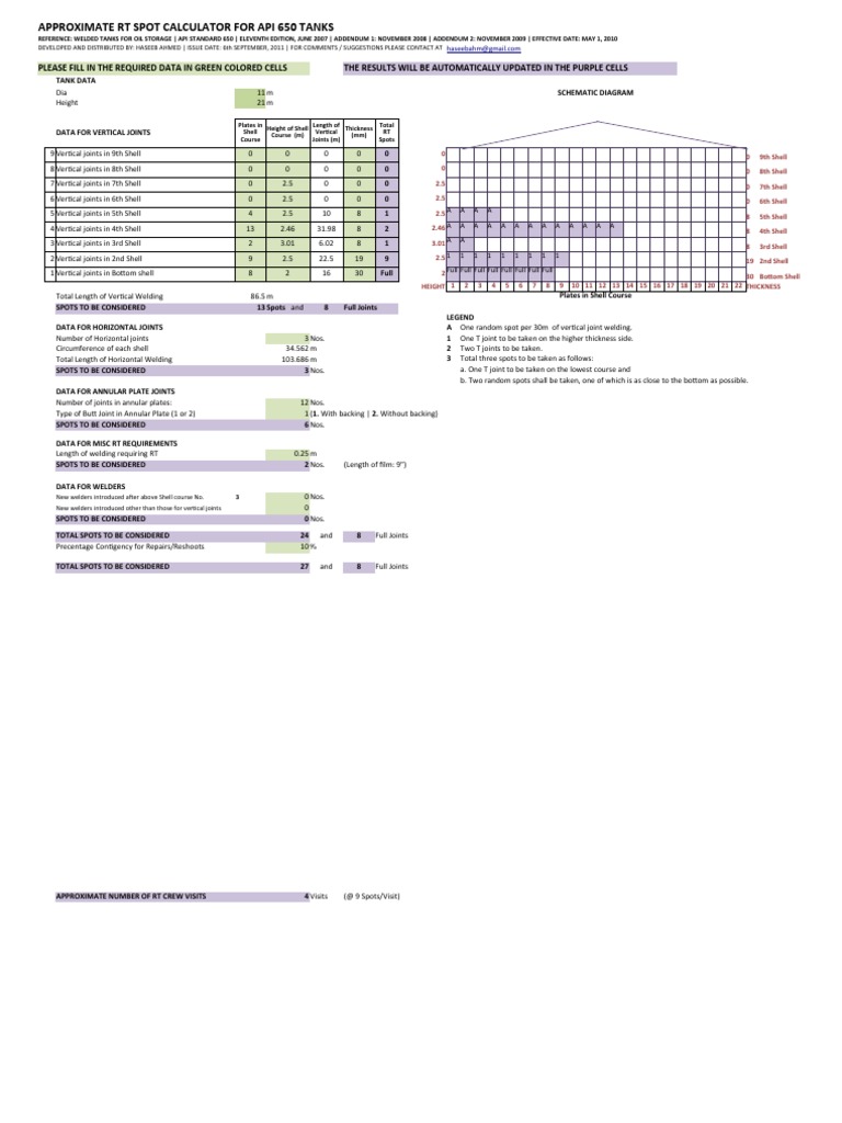 Approximate RT Spot Calculator For Api 650 Tanks | PDF | Welding ...