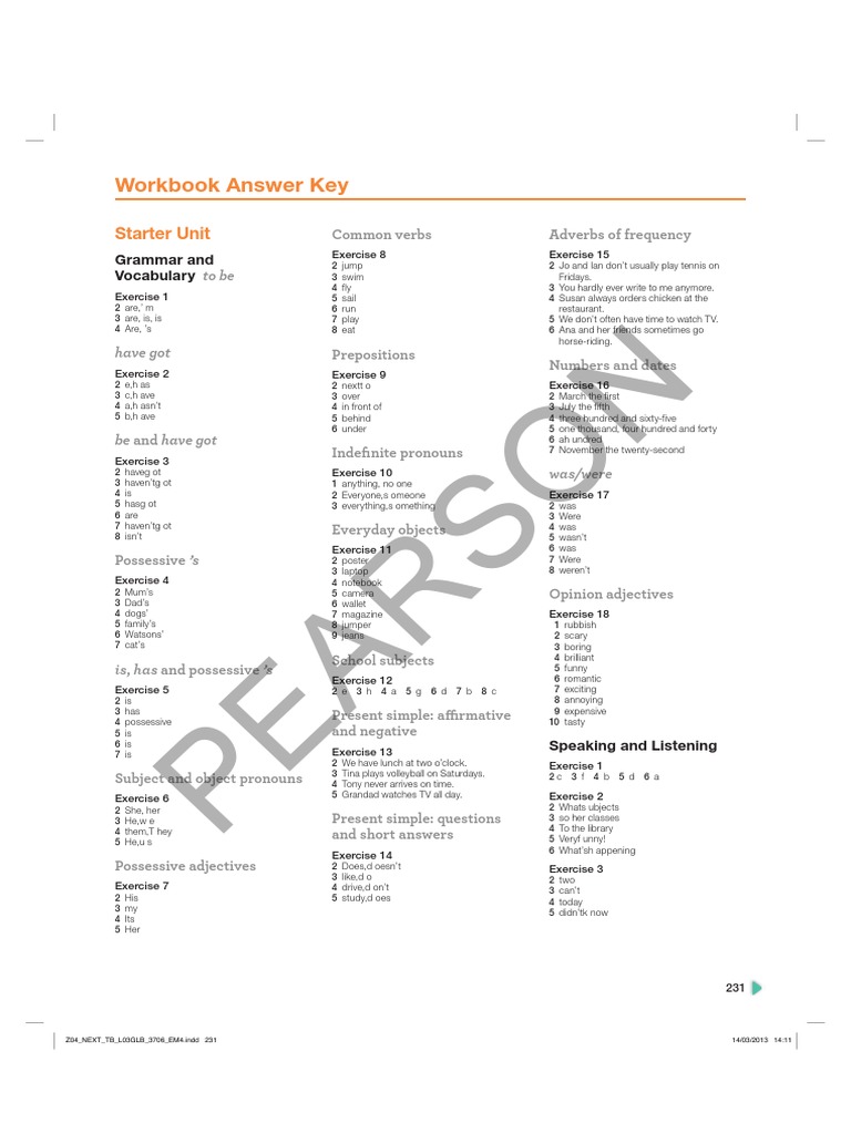 Pearson: Workbook Answer Key | PDF | Grammar | Linguistics