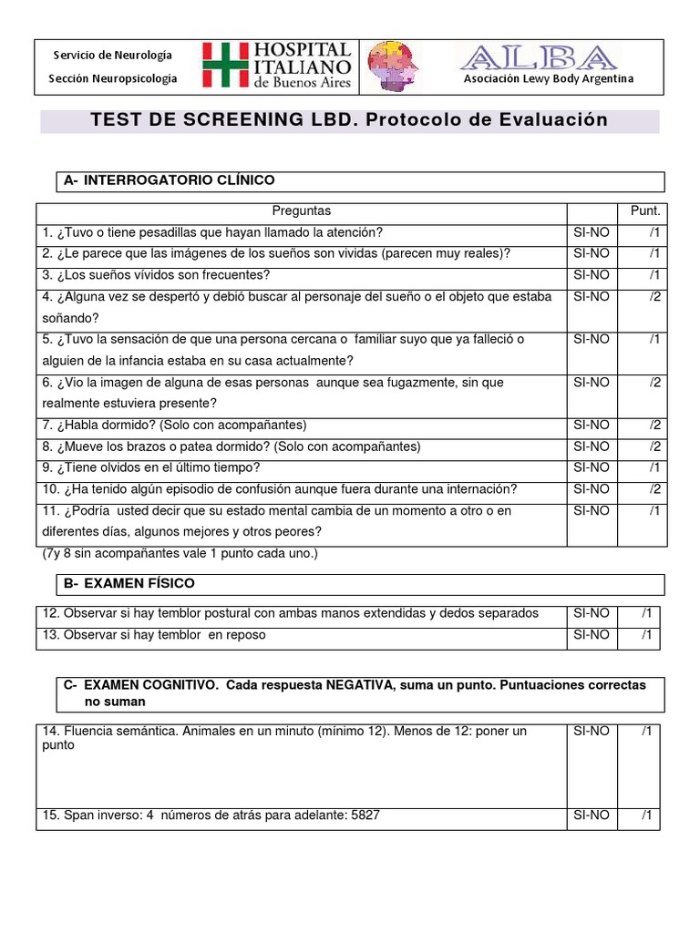 ASI Screening Cuerpo de Lewy | PDF | Prueba (evaluación)