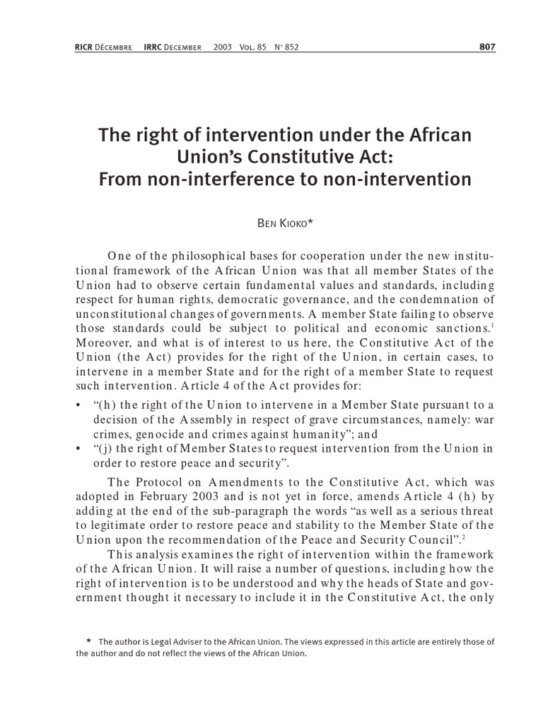 5868 V The Right of Intervention Under The African Union 8217s ...