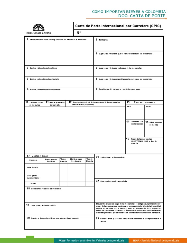 Carta de Porte Internacional por Carretera | PDF | Comercio ...