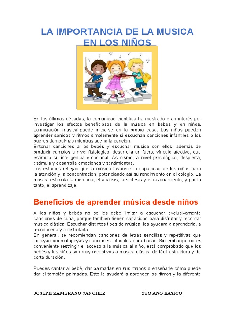 La Importancia de La Musica en Los Niños | PDF | Aprendizaje | Ritmo