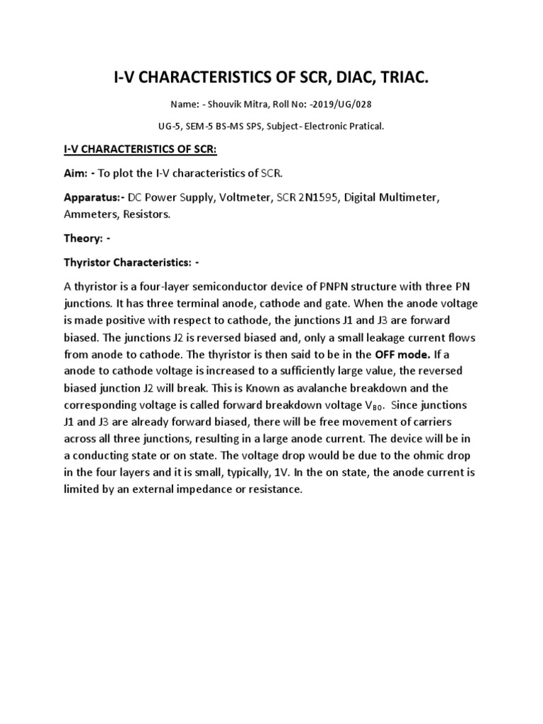 I-V Characteristics of SCR, DIAC, TRIAC | PDF | Diode | Power Electronics