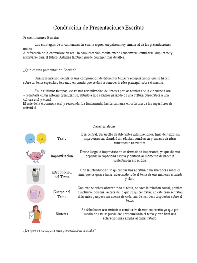 Aspectos Clave de Presentaciones Escritas | PDF | Comunicación | Cognición