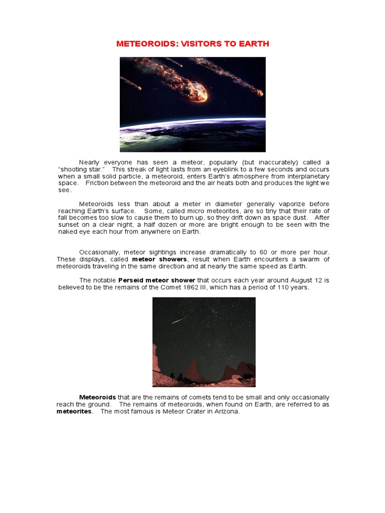 Meteoroid Visitors: An Examination of Meteors, Meteor Showers, and the ...