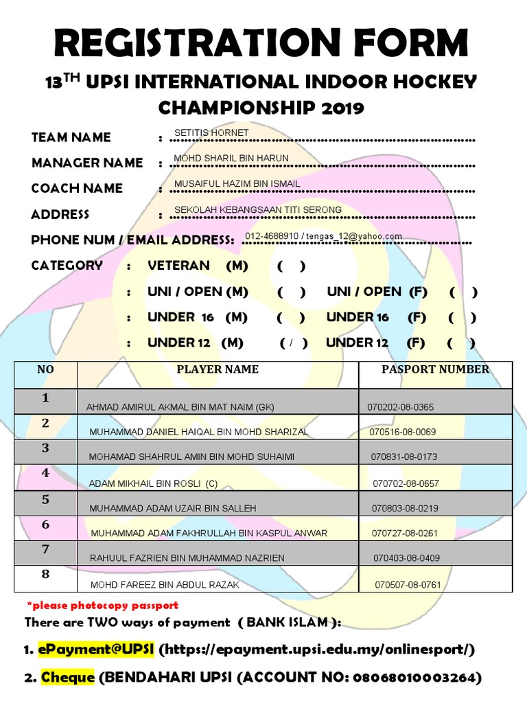 Upsi Indoor FORM 2019 | PDF