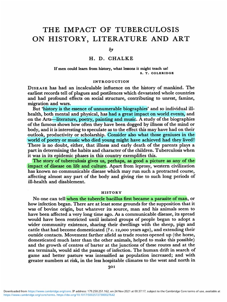 Impact: of Tuberculosis ON History, Literature and Art | PDF | Tuberculosis