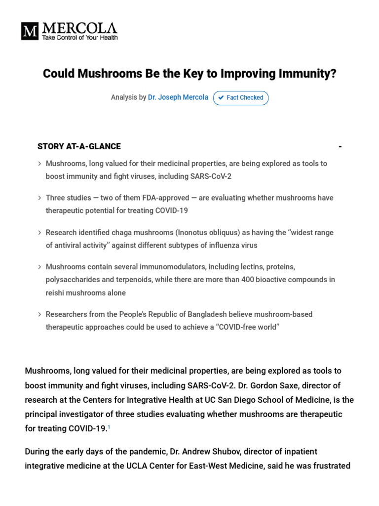 Mushrooms as Immunity Boosters for COVID-19 | PDF | Immune System ...