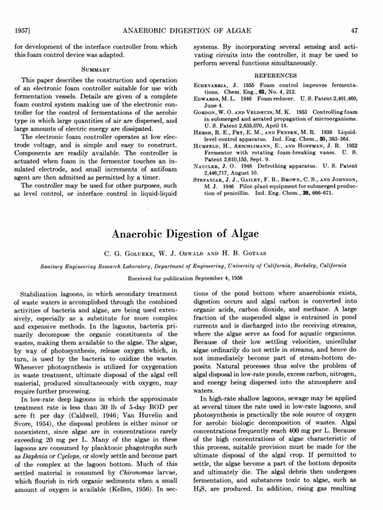 Anaerobic Digestion of Algae: A Study of the Process for Breaking Down ...