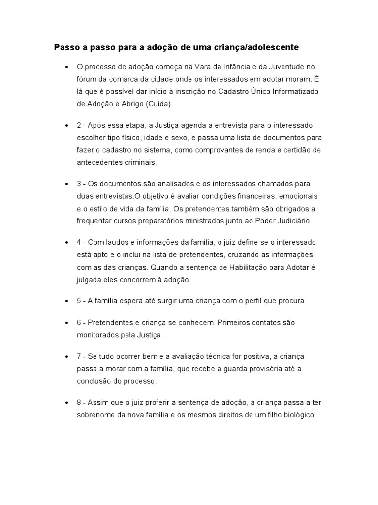 Passo A Passo para A Adoção de Uma Criança | PDF | Adoção | Família